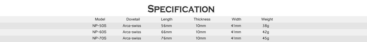 Leofoto NP-50S (50mm) / NP-60S (60mm) / NP-70S (70mm) Universal Plate – Leofoto Outdoors